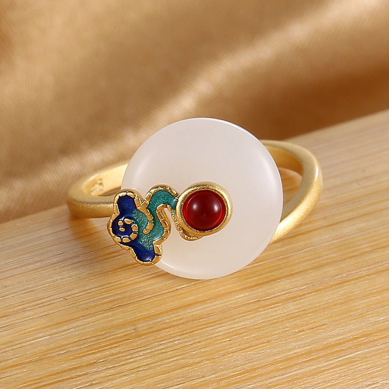 Auspicious Cloud White Jade Endless Luck Ring - Buddha Power Store
