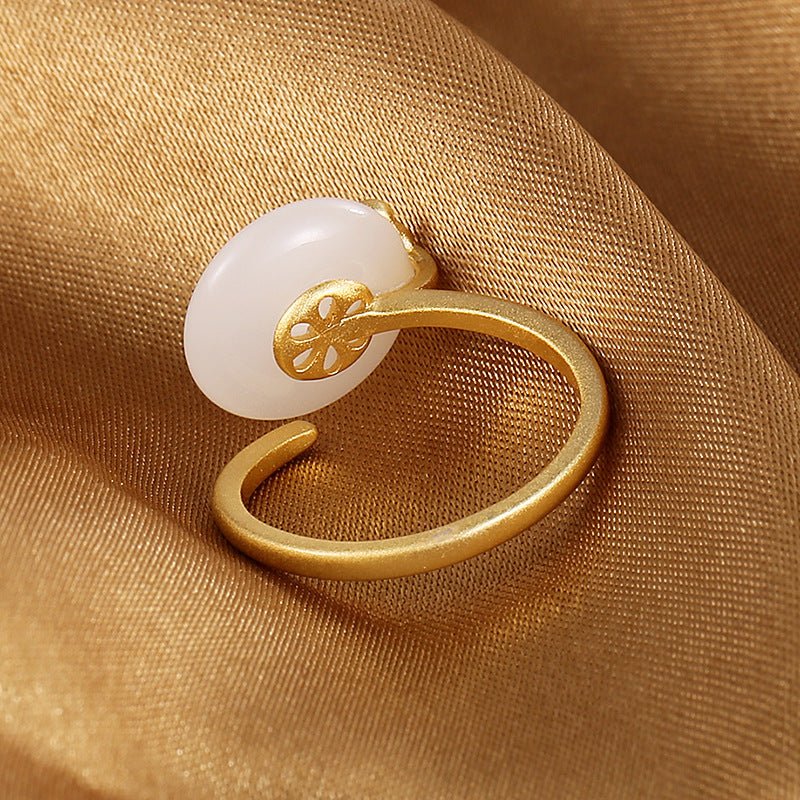 Auspicious Cloud White Jade Endless Luck Ring - Buddha Power Store