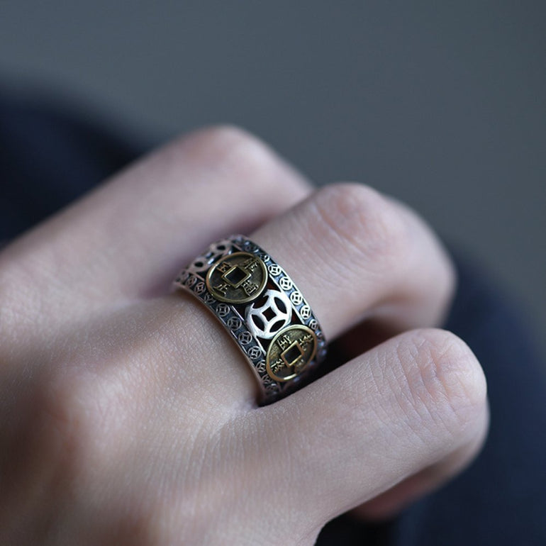 Feng Shui Five-Emperor Lucky Coins Ring - Buddha Power Store