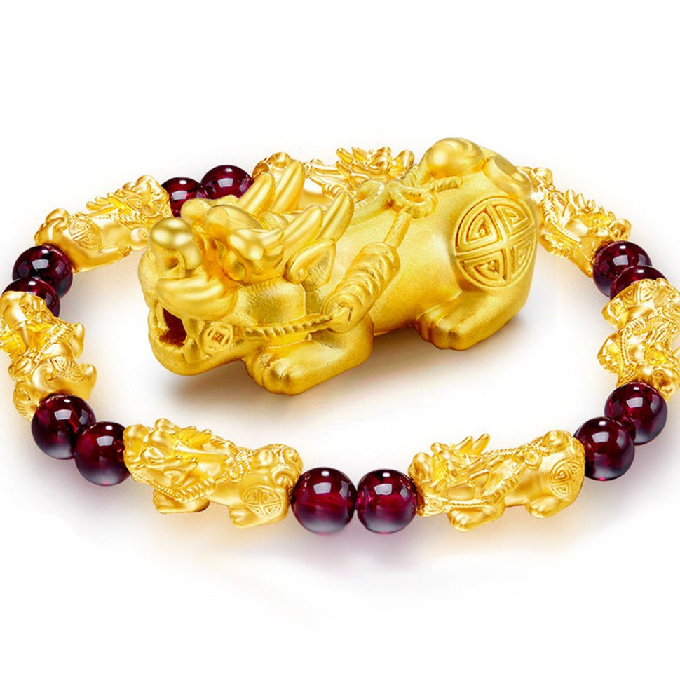 Red Garnet Lucky Pixiu Wealth Bracelet - Buddha Power Store