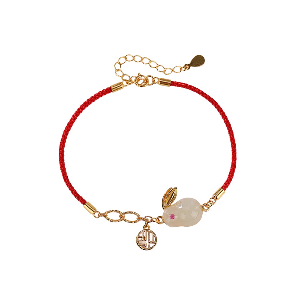 Red Rope Auspicious Rabbit Jade Bracelet - Buddha Power Store