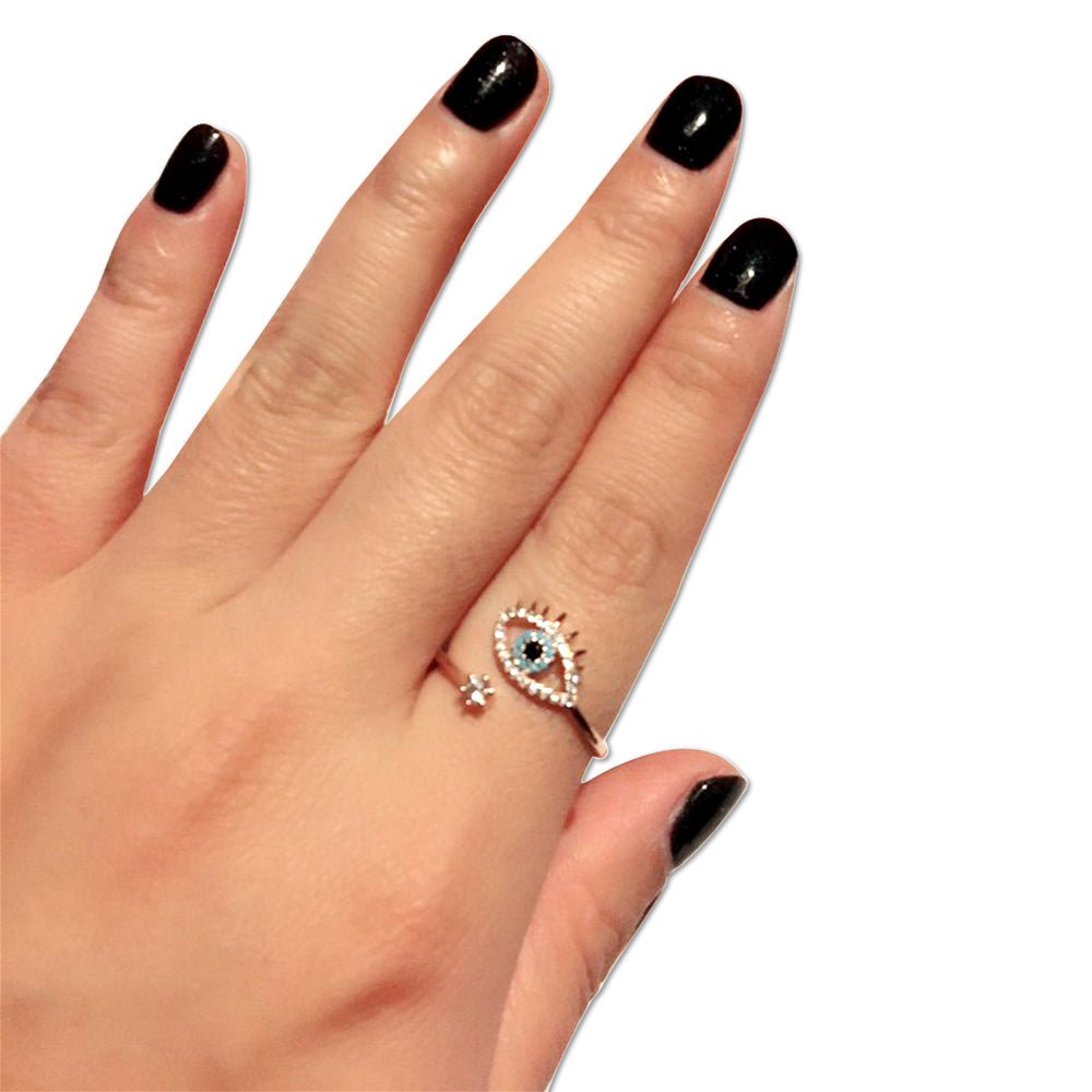 Resizeable Evil Eye Protection Rosegold Ring - Buddha Power Store