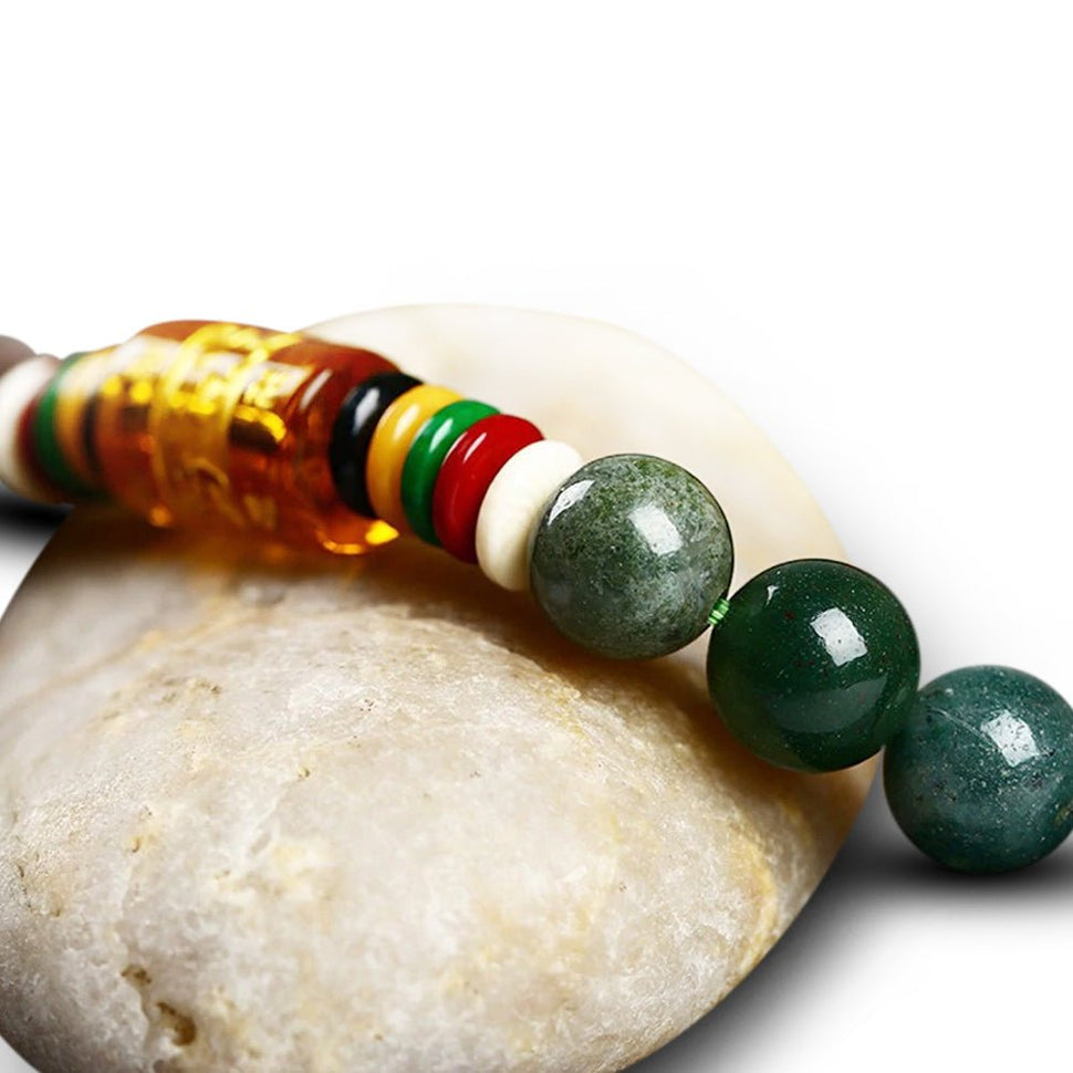 Six Buddhist Mantra Natural Agate Bracelet - Buddha Power Store