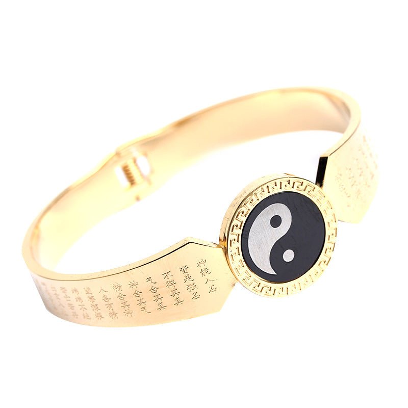 Yin & Yang Energy Spell Mantra Titanium Steel Bangle - Buddha Power Store